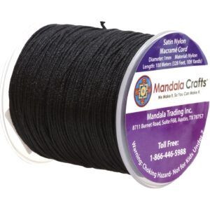 Mandala Crafts Nylon Satin Cord - 1mm Nylon Cord for Jewelry Making Beading - 109 Yds Braided Nylon Satin String Black Nylon String for Bracelets Rattail Trim Chinese Knot