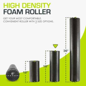 ProsourceFit High Density Foam Rollers 18 - inches long, Firm Full Body Athletic Massage Tool for Back Stretching, Yoga, Pilates, Post Workout Muscle Recuperation, Black