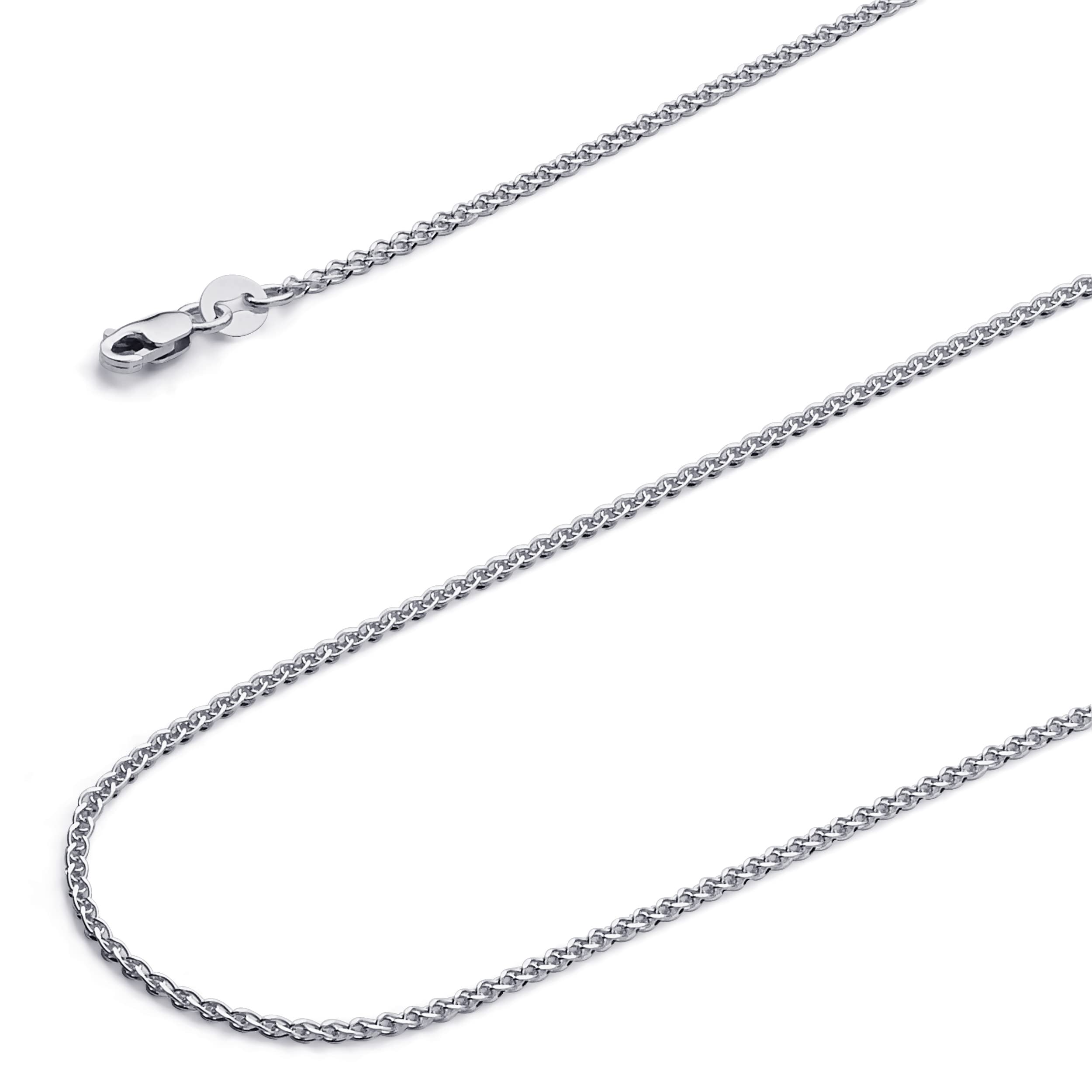 Wellingsale 14K Solid White Gold 2mm Open Wheat Chain with Lobster Claw Clasp - 16" Inches