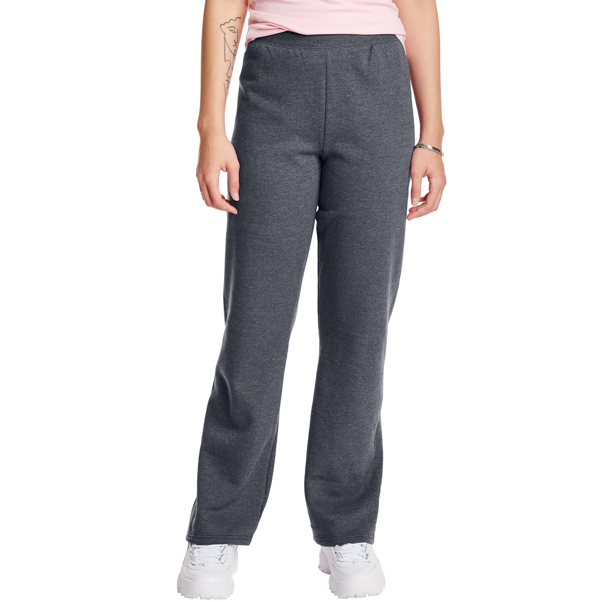 Hanes Women's Open Leg Sweatpants, EcoSmart Fleece Sweats, Regular & Petite, Slate Heather, Large