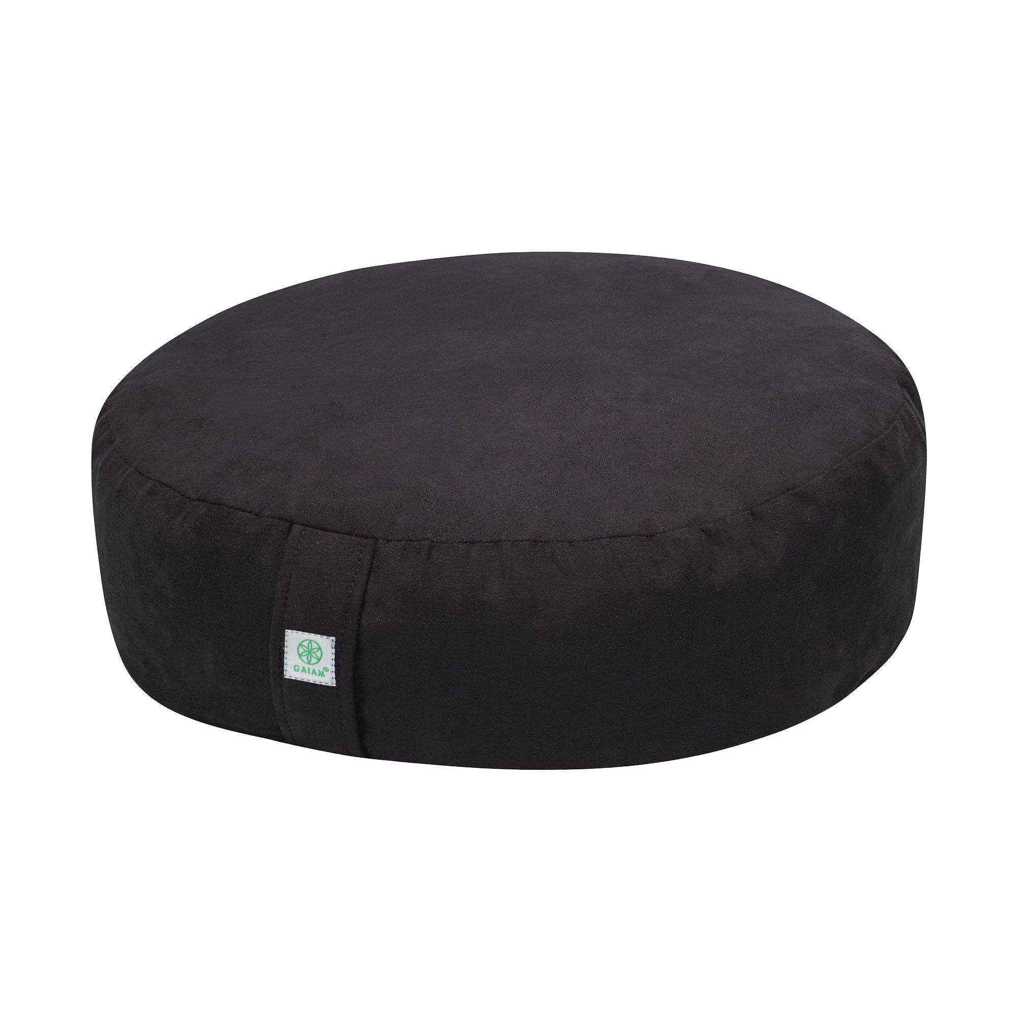 Gaiam Zafu Yoga Meditation Cushion - Ergonomic Buckwheat Hull Floor Pillow for Posture Support, Tailored Comfort with Adjustable Filling, Carry Handle, Versatile for Pilates and Relaxation - Black