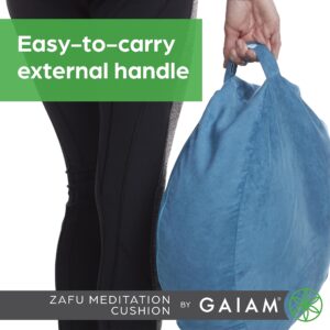 Gaiam Zafu Yoga Meditation Cushion - Ergonomic Buckwheat Hull Floor Pillow for Posture Support, Tailored Comfort with Adjustable Filling, Carry Handle, Versatile for Pilates and Relaxation - Black