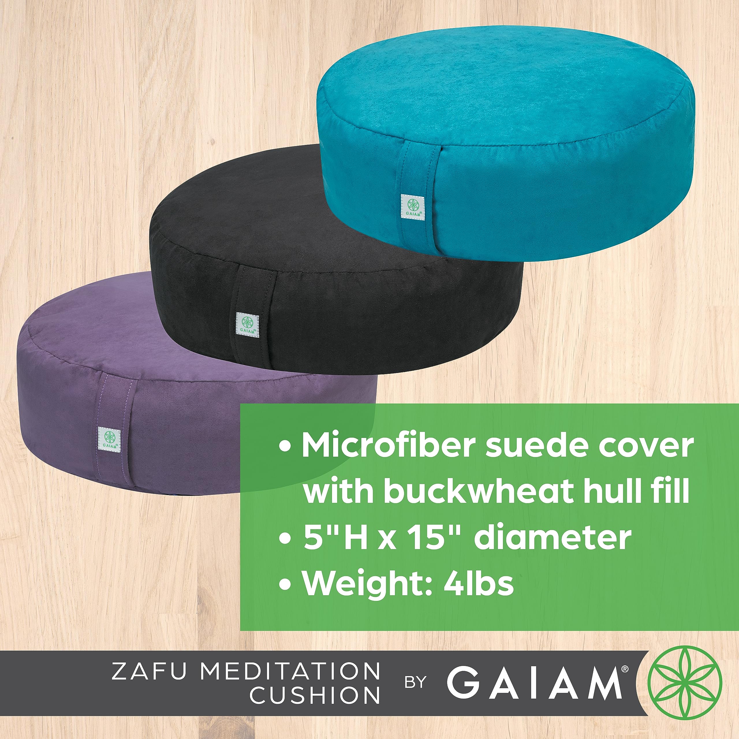 Gaiam Zafu Yoga Meditation Cushion - Ergonomic Buckwheat Hull Floor Pillow for Posture Support, Tailored Comfort with Adjustable Filling, Carry Handle, Versatile for Pilates and Relaxation - Black