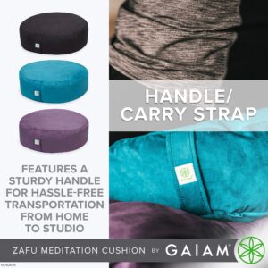 Gaiam Zafu Yoga Meditation Cushion - Ergonomic Buckwheat Hull Floor Pillow for Posture Support, Tailored Comfort with Adjustable Filling, Carry Handle, Versatile for Pilates and Relaxation - Black