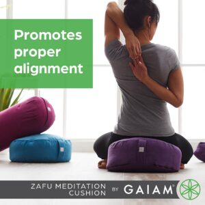 Gaiam Zafu Yoga Meditation Cushion - Ergonomic Buckwheat Hull Floor Pillow for Posture Support, Tailored Comfort with Adjustable Filling, Carry Handle, Versatile for Pilates and Relaxation - Black