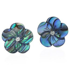 aeravida abalone shell plumeria flower .925 sterling silver post earrings