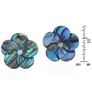 AeraVida Abalone Shell Plumeria Flower .925 Sterling Silver Post Earrings