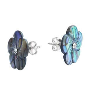 AeraVida Abalone Shell Plumeria Flower .925 Sterling Silver Post Earrings