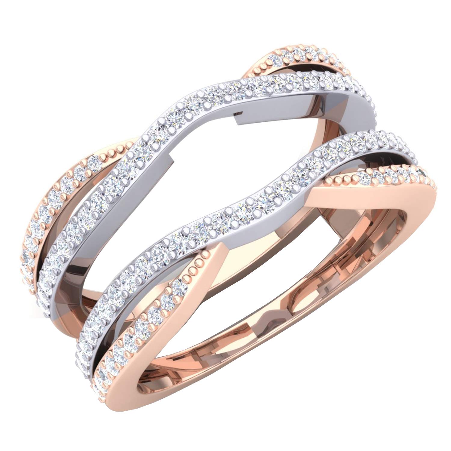 Dazzlingrock Collection 0.50 Carat (Cttw) Round White Diamond Chevron Double Enhancer Guard Wedding Ring for Women in 10K White & Rose Gold, Size 7