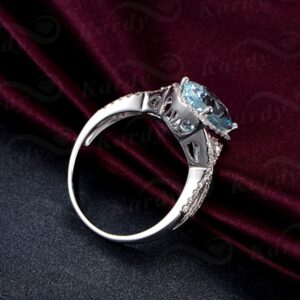 Kardy Genuine Aquamarine Fashion Gemstone 14K White Gold Diamond Promise Wedding Engagement Bridal Women's Ring Set