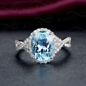 Kardy Genuine Aquamarine Fashion Gemstone 14K White Gold Diamond Promise Wedding Engagement Bridal Women's Ring Set