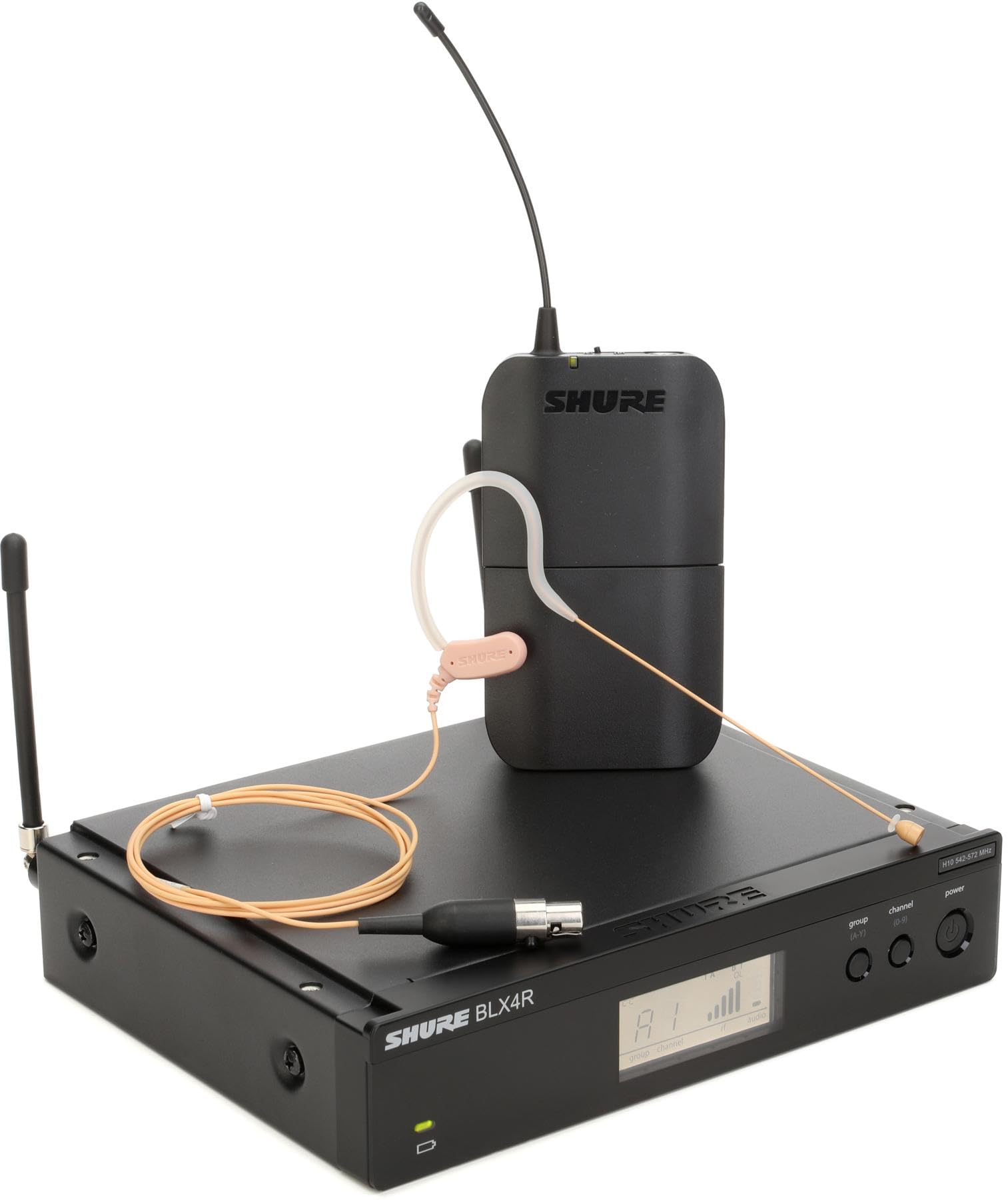 Shure BLX14R/MX53 UHF Wireless Microphone System - Perfect for Broadcast, Church, Presentations - 14-Hour Battery Life, 300 ft Range | MX153 Headset Mic, Single Channel Rack Mount Receiver | H10 Band