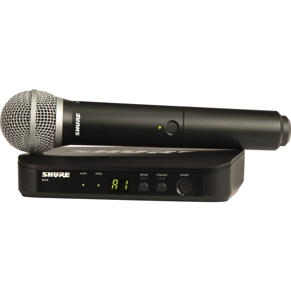 Shure BLX24/PG58 UHF Wireless Microphone System - Perfect for Church, Karaoke, Vocals - 14-Hour Battery Life, 300 ft Range | includes PG58 Handheld Vocal Mic, Single Channel Receiver | H9 Band