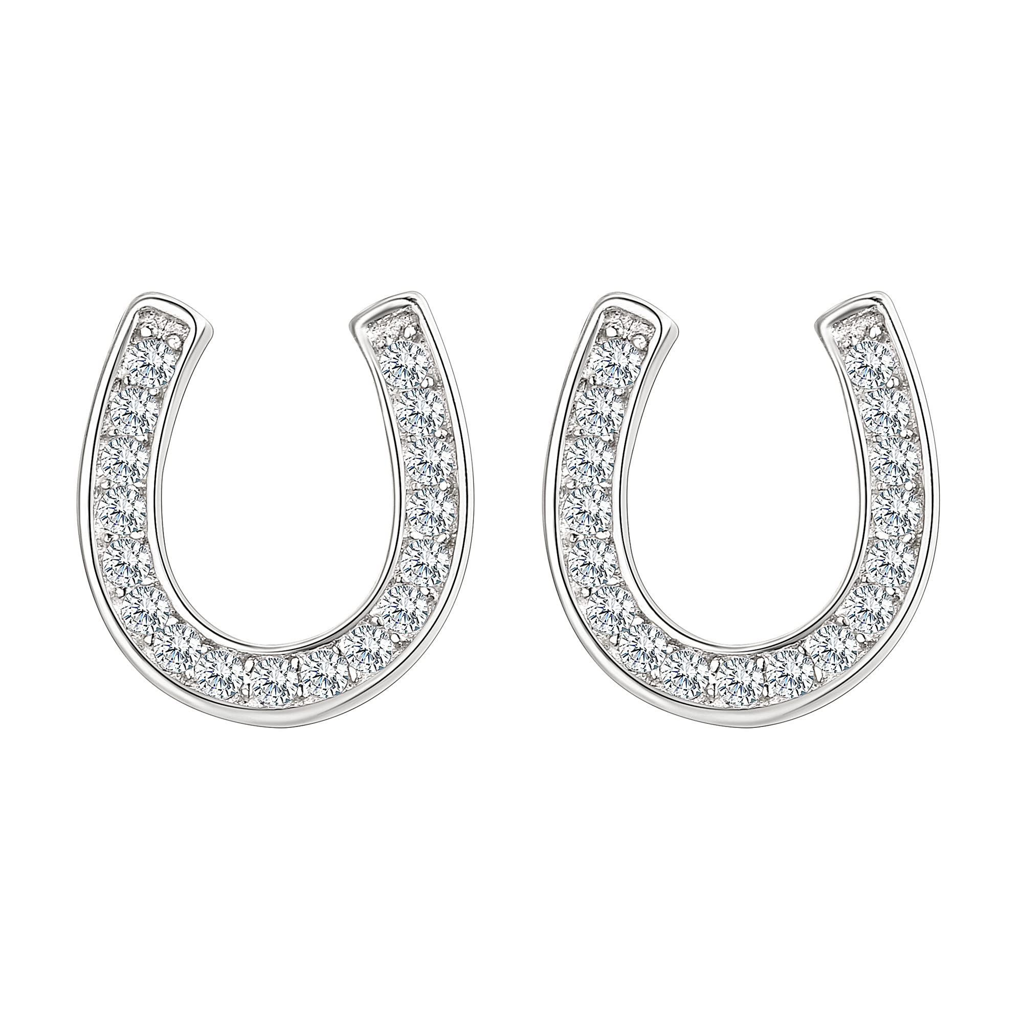 EVER FAITH 925 Sterling Silver Elegant Pave Cubic Zirconia Lucky Horseshoe Stud Earrings Clear