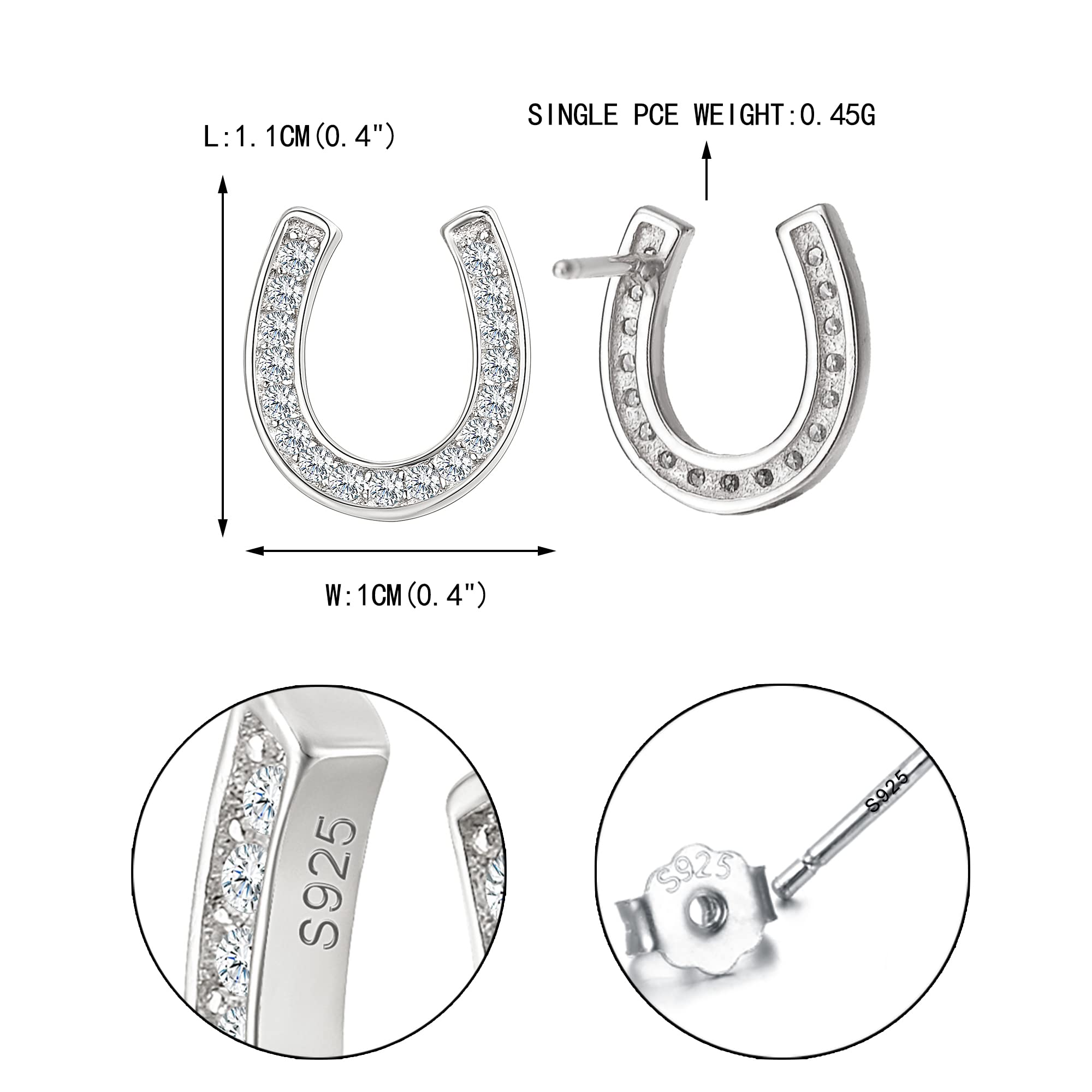 EVER FAITH 925 Sterling Silver Elegant Pave Cubic Zirconia Lucky Horseshoe Stud Earrings Clear