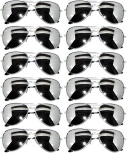 12 pack aviator mirrored lens eyeglasses black, silver frames owl ®.