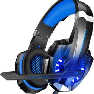 BlueFire Stereo Gaming Headset for PS4, PS5, PC, Xbox One, Noise Cancelling Over Ear Headphones with Mic, LED Light, Bass Surround, Soft Memory Earmuffs for Laptop Nintendo Switch Games (Blue)