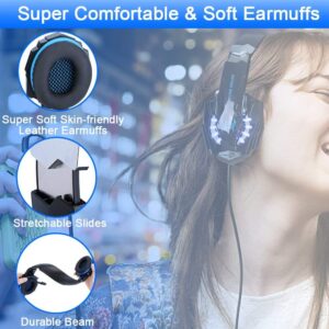 BlueFire Stereo Gaming Headset for PS4, PS5, PC, Xbox One, Noise Cancelling Over Ear Headphones with Mic, LED Light, Bass Surround, Soft Memory Earmuffs for Laptop Nintendo Switch Games (Blue)