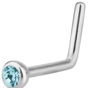 Forbidden Body Jewelry 18g Surgical Steel 2mm Aqua Blue CZ Crystal L Shaped Nose Ring