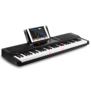 the one keyboard piano, 61 key piano keyboard for beginner/professional, electric piano w/lighted keys, music stand & piano app, supports usb midi/audio/microphone/headphones/sustain pedal