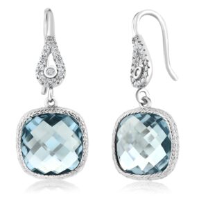 gem stone king 925 sterling silver simulated aquamarine dangle earrings for women (11.00 cttw, march birthstone, cushion cut 30x12mm)