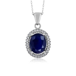 gem stone king 925 sterling silver blue sapphire gemstone pendant necklace for women (5.40 cttw, oval 11x9mm, with 18 inch silver chain)