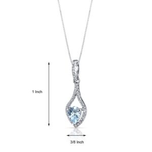 PEORA Aquamarine Pendant for Women 14K White Gold with White Topaz, Teardrop Halo Design, Genuine Birthstone Gemstone, 0.86 Carat Pear Shape 7x5mm, with 18 Inch Chain