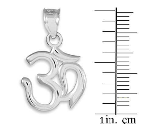 Sideways Crosses 10k White Gold Hindu Meditation Charm Yoga Om (Aum) Pendant Necklace, 18"