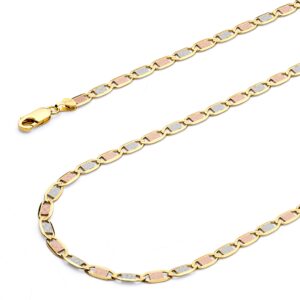 twjc 14k real tri color gold solid 3mm chain bracelet with lobster claw clasp - 7.5"