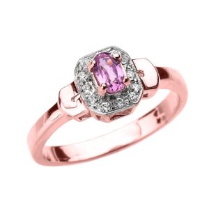 solid 10k rose gold beautiful diamond and pink sapphire engagement ring (size 7)