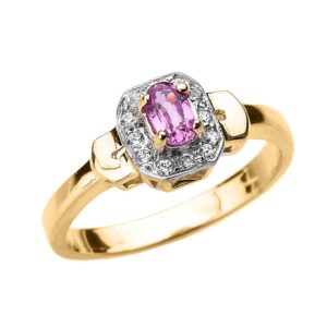 solid 10k yellow gold beautiful diamond and pink sapphire engagement ring (size 11.5)