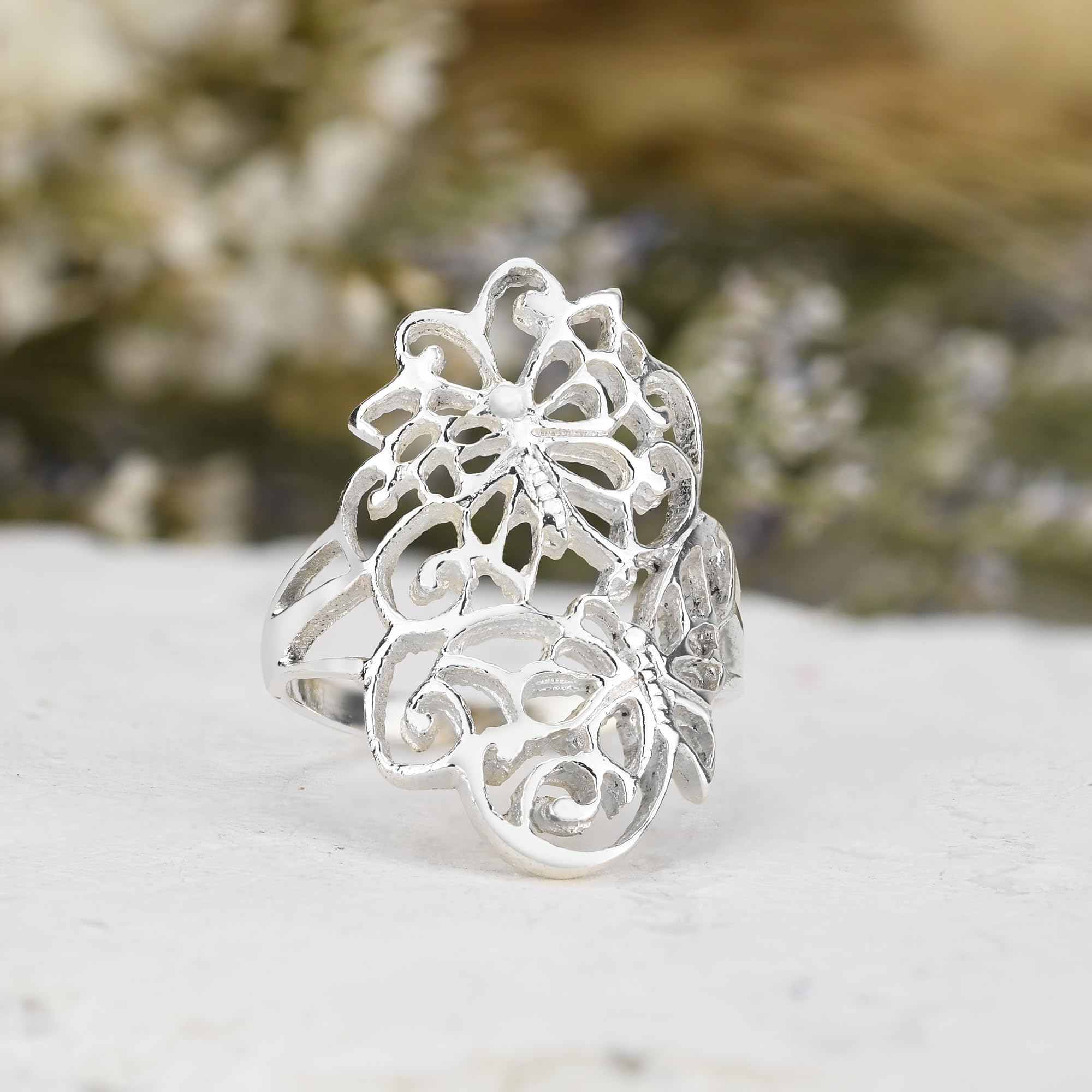 AeraVida Exquisite Hidden Butterfly In Swirls .925 Sterling Silver Ring (8)