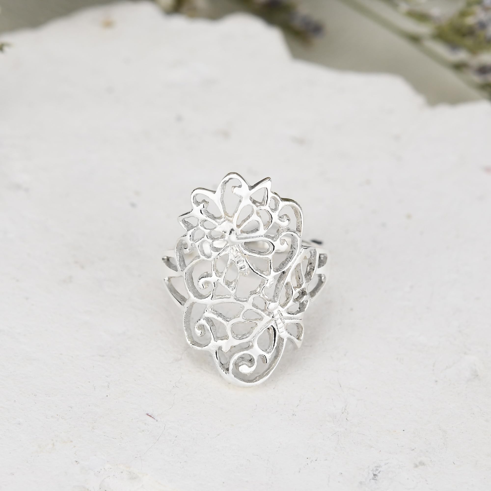 AeraVida Exquisite Hidden Butterfly In Swirls .925 Sterling Silver Ring (8)