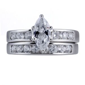 1000 jewels theresa: 1.84ct marquise-cut ice on fire cz 2 pc wedding band ring set 925 silver, 3009a sz 10.0