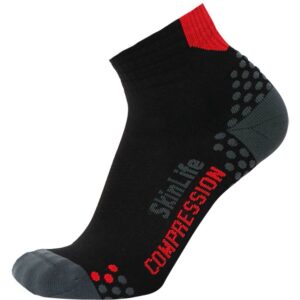 pure athlete compression ankle socks for running - moisture wicking, dot padding - men and women (1 pair - black/red, large)