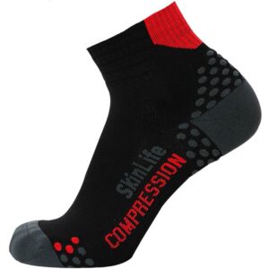 Pure Athlete Compression Ankle Socks for Running - Moisture Wicking, Dot Padding - Men and Women (1 Pair - Black/Red, Large)