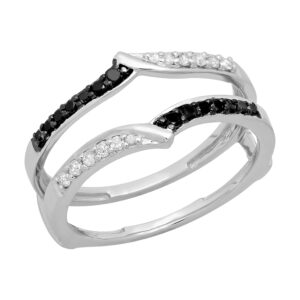 dazzlingrock collection 0.33 carat (cttw) 10k round black & white diamond wedding guard double ring 1/3 ct, white gold, size 4