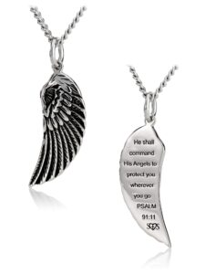 shields of strength stainless steel mini angel wing necklace inscribed with psalm 91:11 bible verse pendant chain teen girls christian jewelry gifts