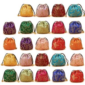 elesa miracle 24pcs silk brocade jewelry pouch bag, drawstring coin purse, gift bag value set