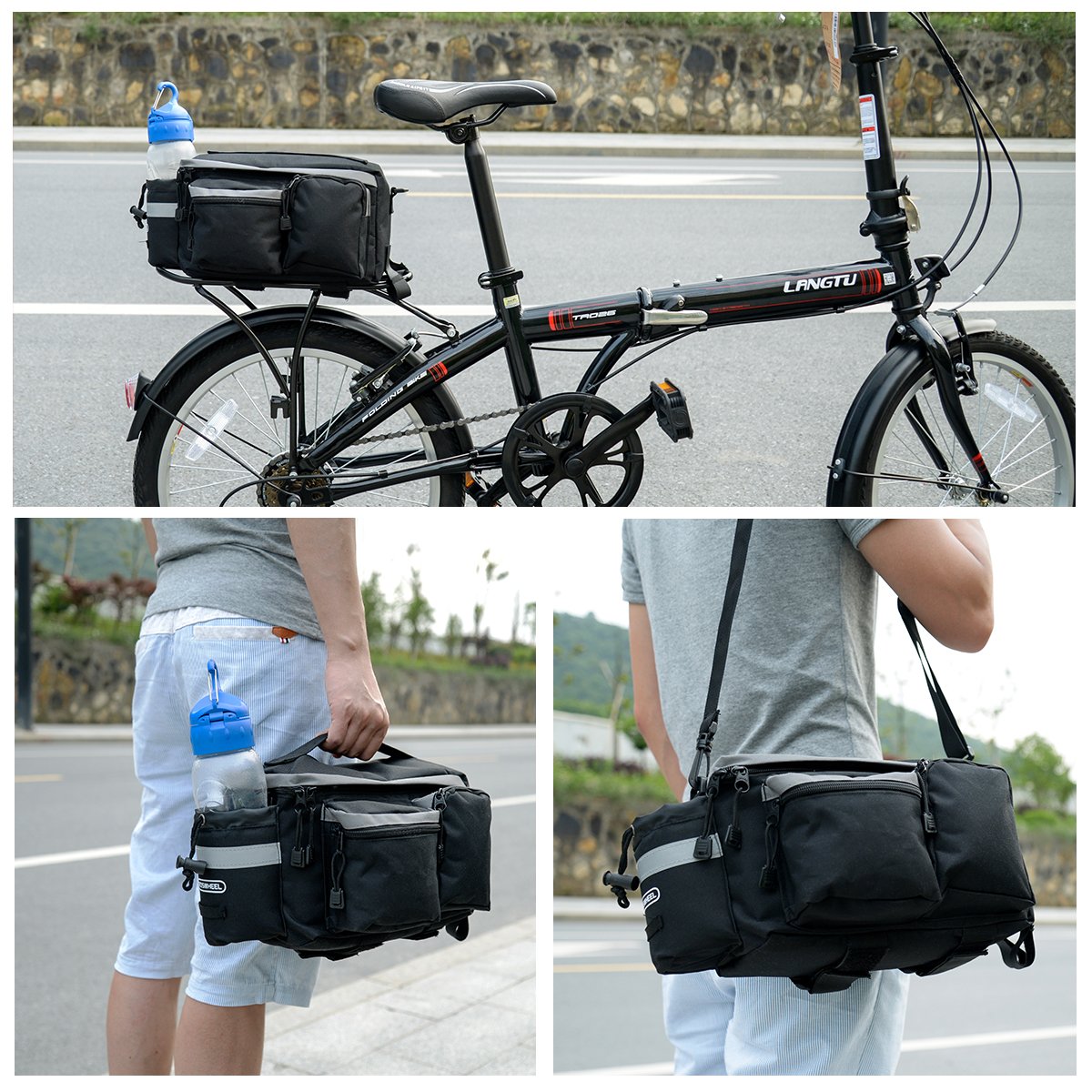 Roswheel 14024 Convertible Bike Bicycle Rear Rack Seat Pannier Trunk Bag with Cup Holder