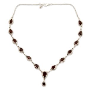 novica artisan handmade garnet ynecklace .925 sterling silver artistmade jewelry red india birthstone 'halo of beauty'