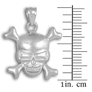 Fine 10k White Gold Danger Charm Skull and Crossbones Pendant Necklace, 22"