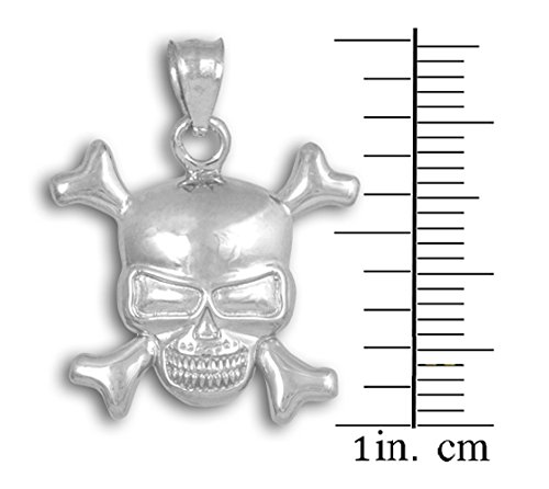 Fine 10k White Gold Danger Charm Skull and Crossbones Pendant Necklace, 22"