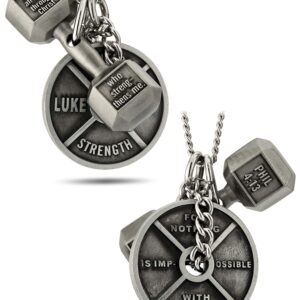 Shields of Strength Women's Weight Plate and Dumbbell Pendant Combo Necklace Philippians 4:13 & Luke 1:37 Bible Verses Weightlifters Christian Jewelry