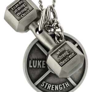 Shields of Strength Women's Weight Plate and Dumbbell Pendant Combo Necklace Philippians 4:13 & Luke 1:37 Bible Verses Weightlifters Christian Jewelry