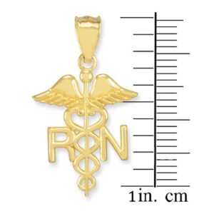 American Heroes Polished 10k Yellow Gold Caduceus RN Charm Registered Nurse Pendant Necklace, 18"