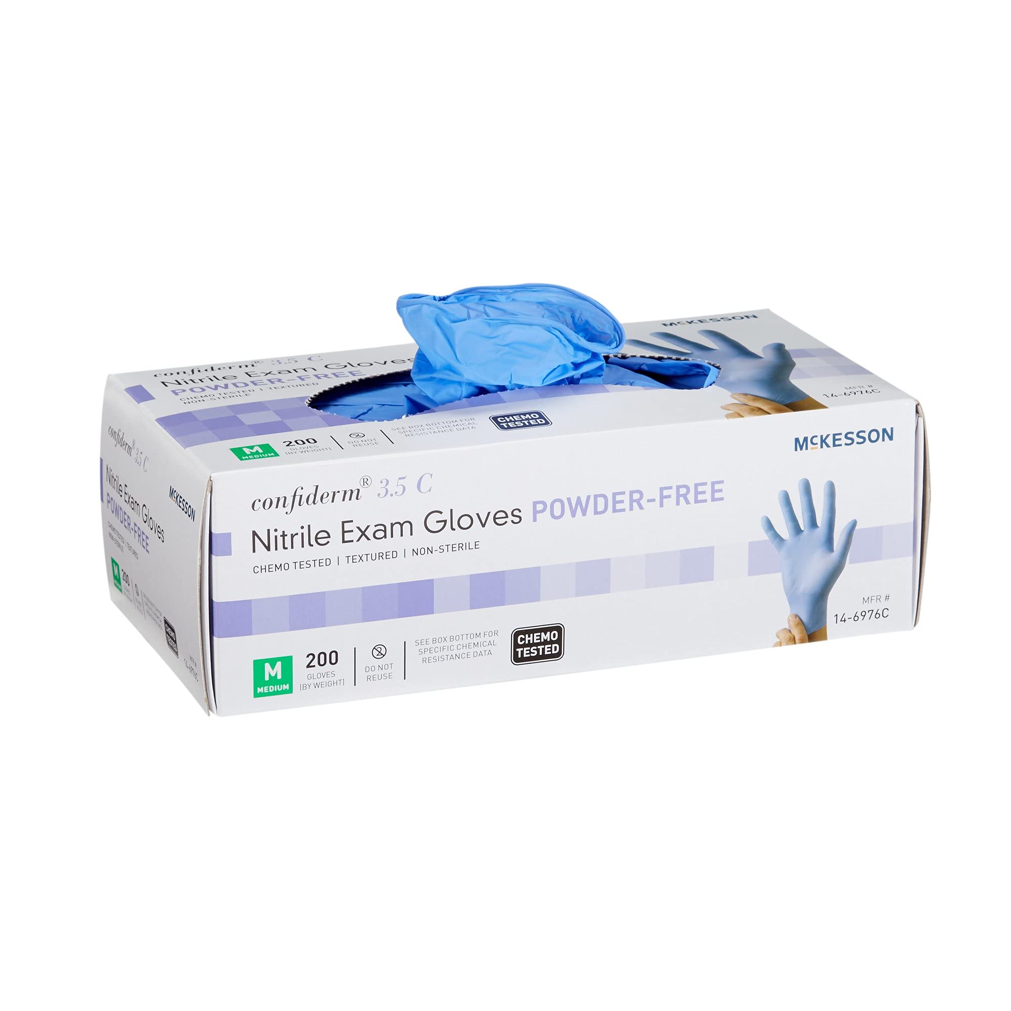 McKesson Confiderm 3.5C Nitrile Latex-Free MED Exam Gloves, Medium, Chemo Tested, Powder-Free, 200/BX (CASE of 10)