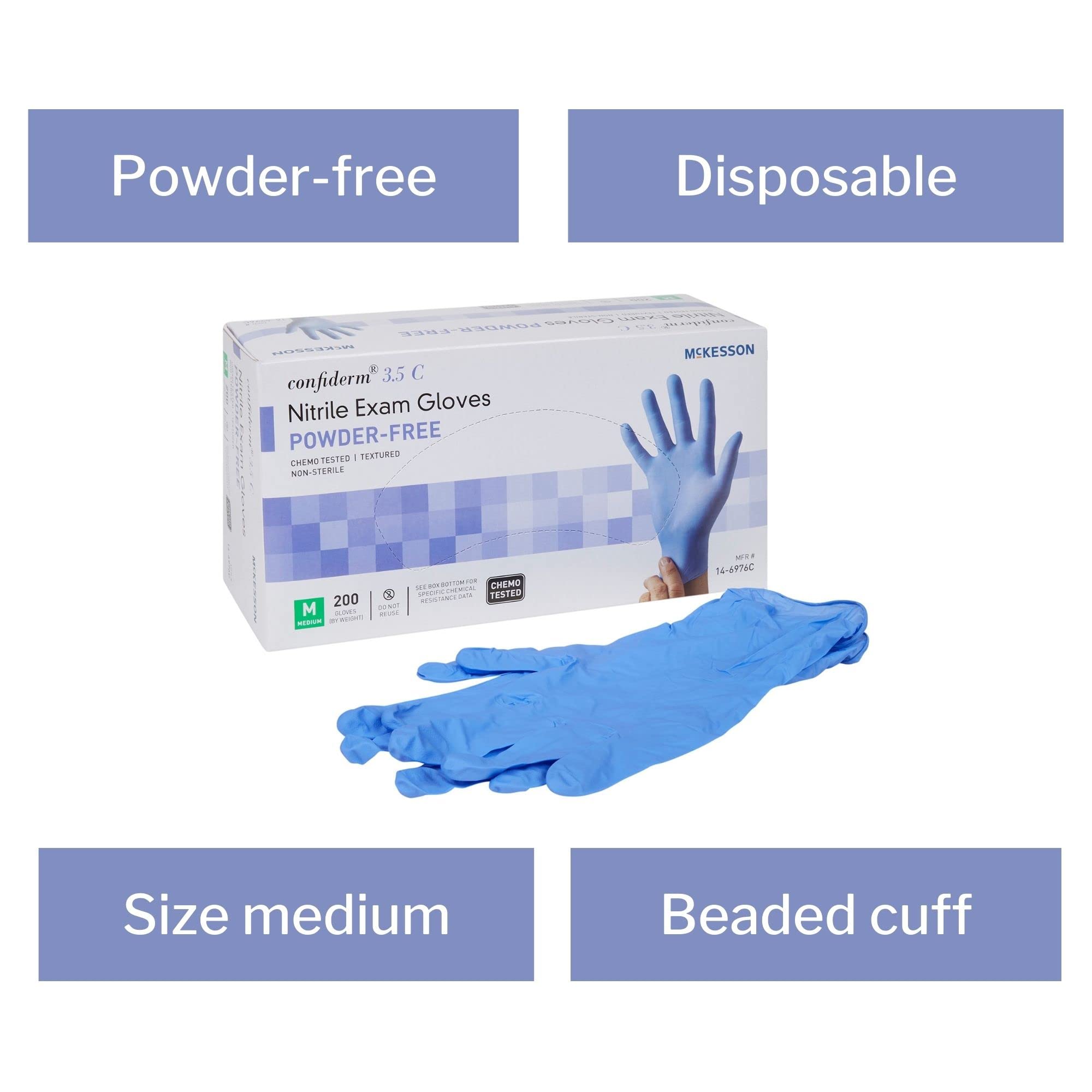 McKesson Confiderm 3.5C Nitrile Latex-Free MED Exam Gloves, Medium, Chemo Tested, Powder-Free, 200/BX (CASE of 10)