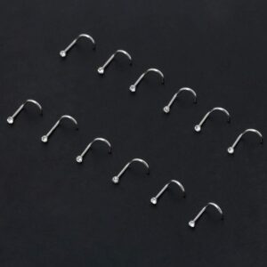 CrazyPiercing 12pcs Wholesale Lot Bling-Bling Crystal Rhinestone Stainless Steel Body Piercing Jewelry Nose Ring, Hypoallergenic, 20 Gauge