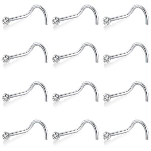 crazypiercing 12pcs wholesale lot bling-bling crystal rhinestone stainless steel body piercing jewelry nose ring, hypoallergenic, 20 gauge